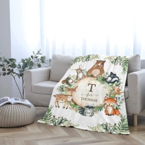 Personalized Woodland Animals Baby Blanket with Name Custom Baby Blanket for Boys Girls Soft Throw Blanket for Baby Shower Nursery Décor Plush Fleece & Giftable - Woodland Animals 2 50x60in