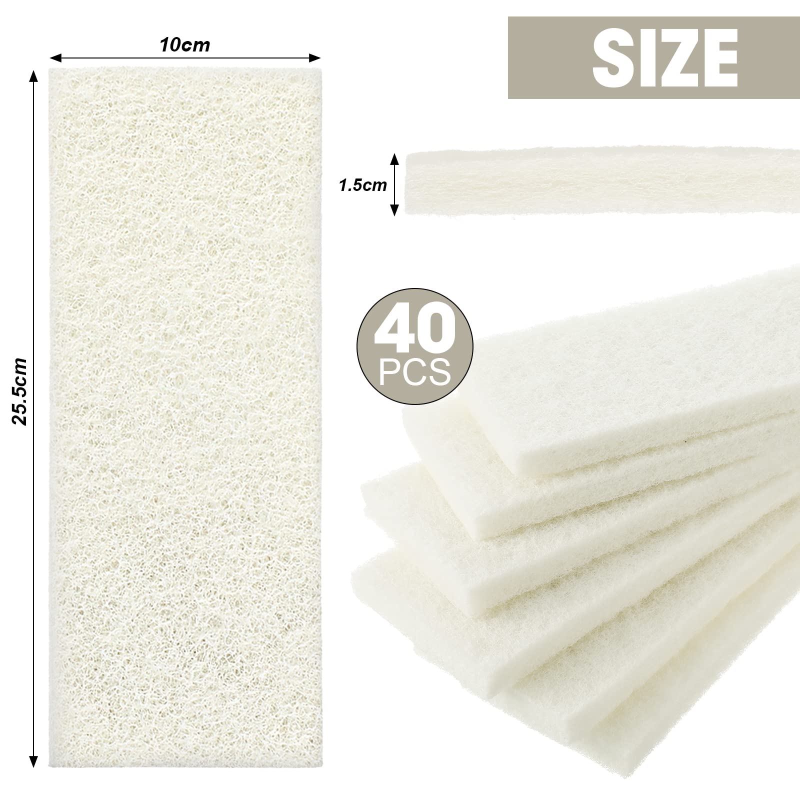 40 Pieces Non Scratch Scrubbing Pad Reusable Kitchen White Dish Scrubber Scouring Sponge Pads Multi Purpose for Kitchen Household Cleaning Supplies, 10 x 4 Inch