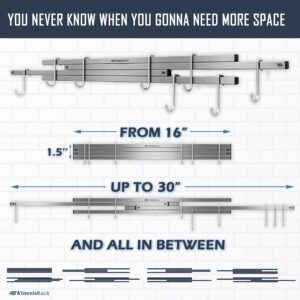 KINESISRACK Magnetic Knife Holder for Wall 16 inch Extends up to 30 inches 4 Strip Neodymium Magnetic Rack with 10 Hooks for Kitchen Utensils Organize. No Drill Tools Holder