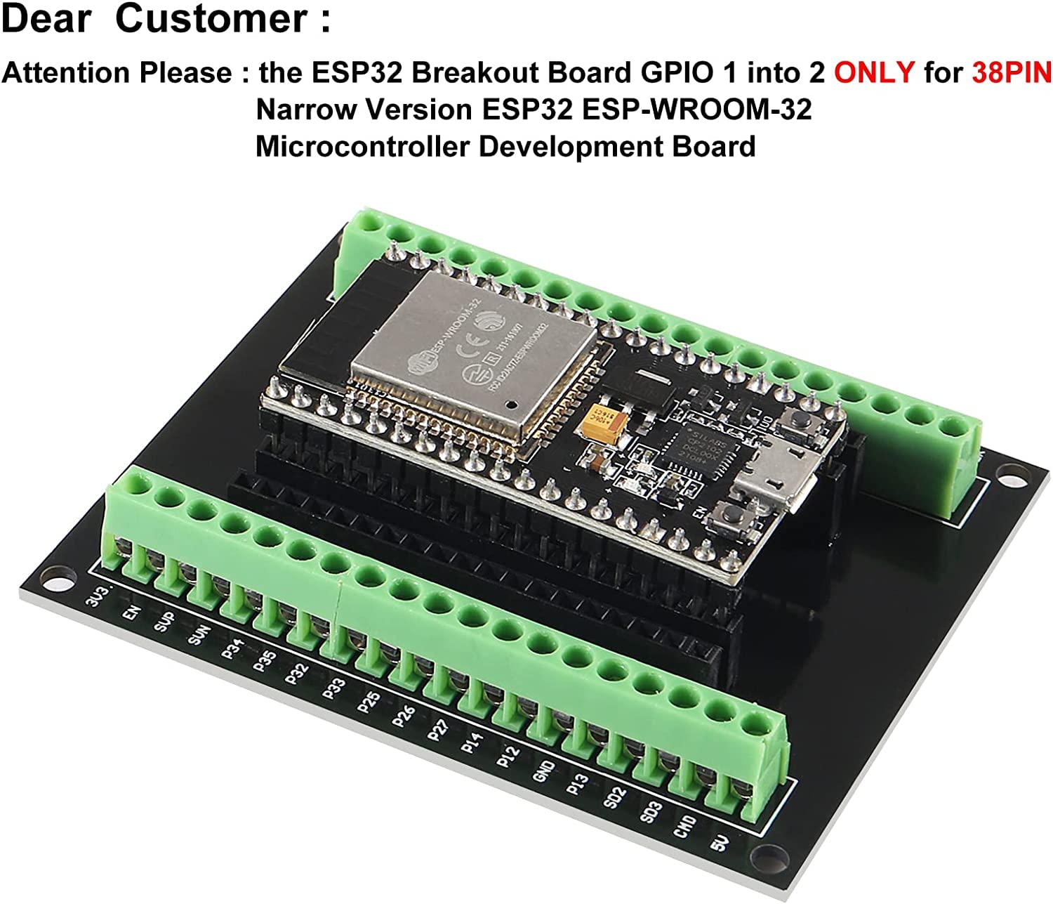 Adeept 2PCS ESP32 Breakout Board GPIO 1 into 2 Compatible with 38 Pins ESP32S ESP32 Development Board ESP-WROOM-32