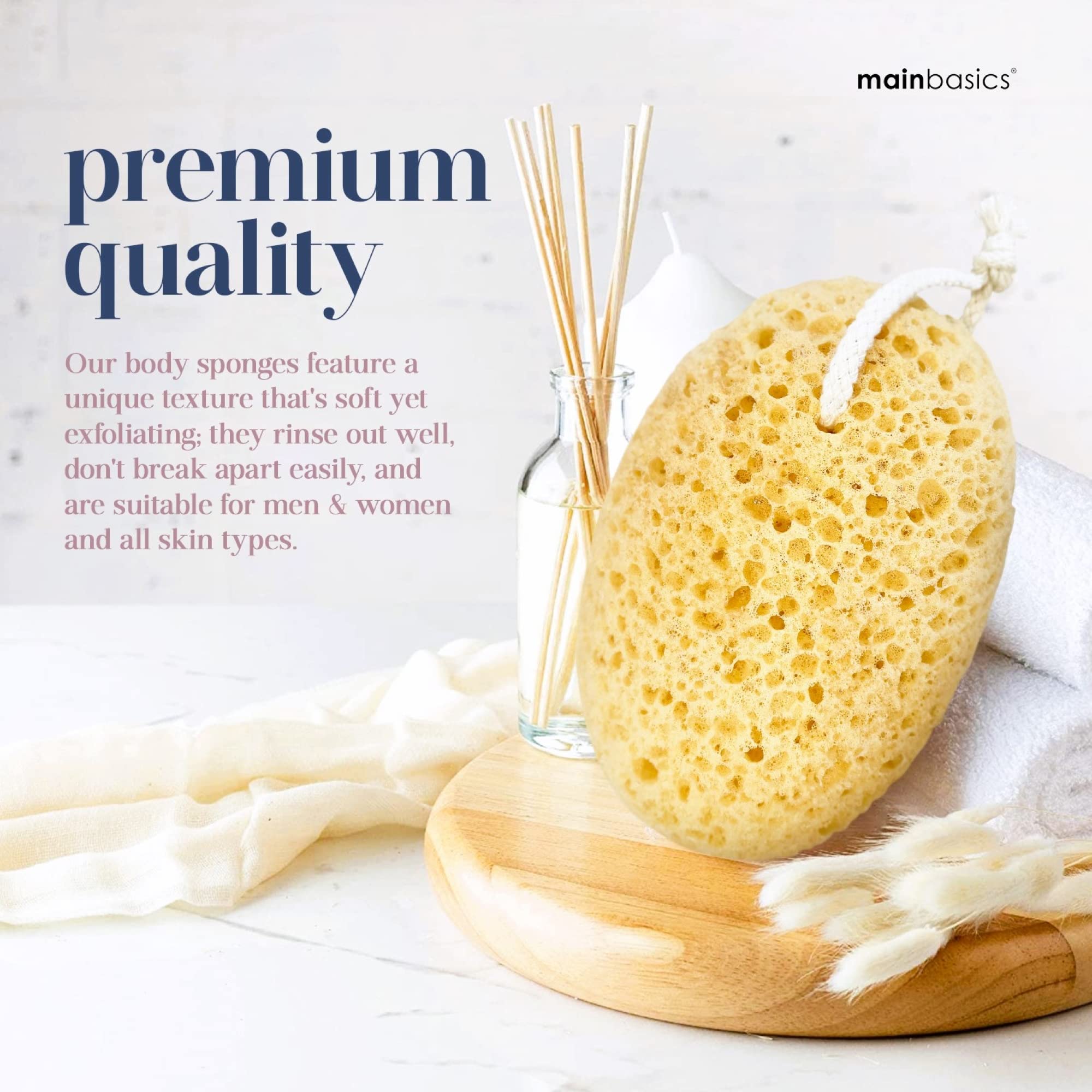 MainBasics Faux Sea Sponge, Exfoliating Body & Bath Sponge Large & Soft Shower Sponge, Foam Loofah - 2 Pack