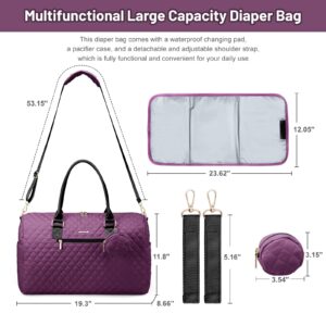 LOVEVOOK Diaper Bag Tote with Pacifier Case and Changing Pad, Large Capacity Mommy Bag for Hospital and Weekender Travel, Functional Baby Bag Newborn Baby Essential, Purple