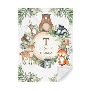 personalized woodland animals baby blanket with name custom baby blanket for boys girls soft throw blanket for baby shower nursery décor plush fleece & giftable - woodland animals 2 50x60in