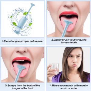 WISHFORU Double-Side Tongue Scraper, Tongue Brush and Cleaner for Men and Women- 4 Pack