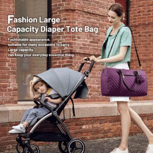 LOVEVOOK Diaper Bag Tote with Pacifier Case and Changing Pad, Large Capacity Mommy Bag for Hospital and Weekender Travel, Functional Baby Bag Newborn Baby Essential, Purple