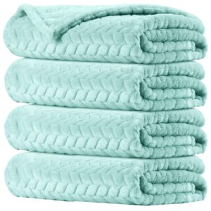 chumia 4 pcs baby blanket flannel, cozy throw fuzzy blanket for newborn sherpa blanket crib(lake green, 24 x 32 inch)