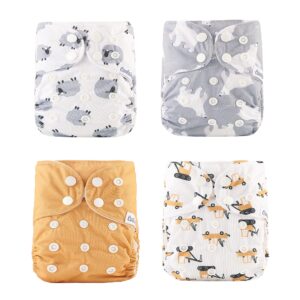 baby cloth diapers adjustable reusable cloth diapers one size washable nappy covers baby cloth pocket for newborn toddlers boys girls(4 pcs, sewed inserts)