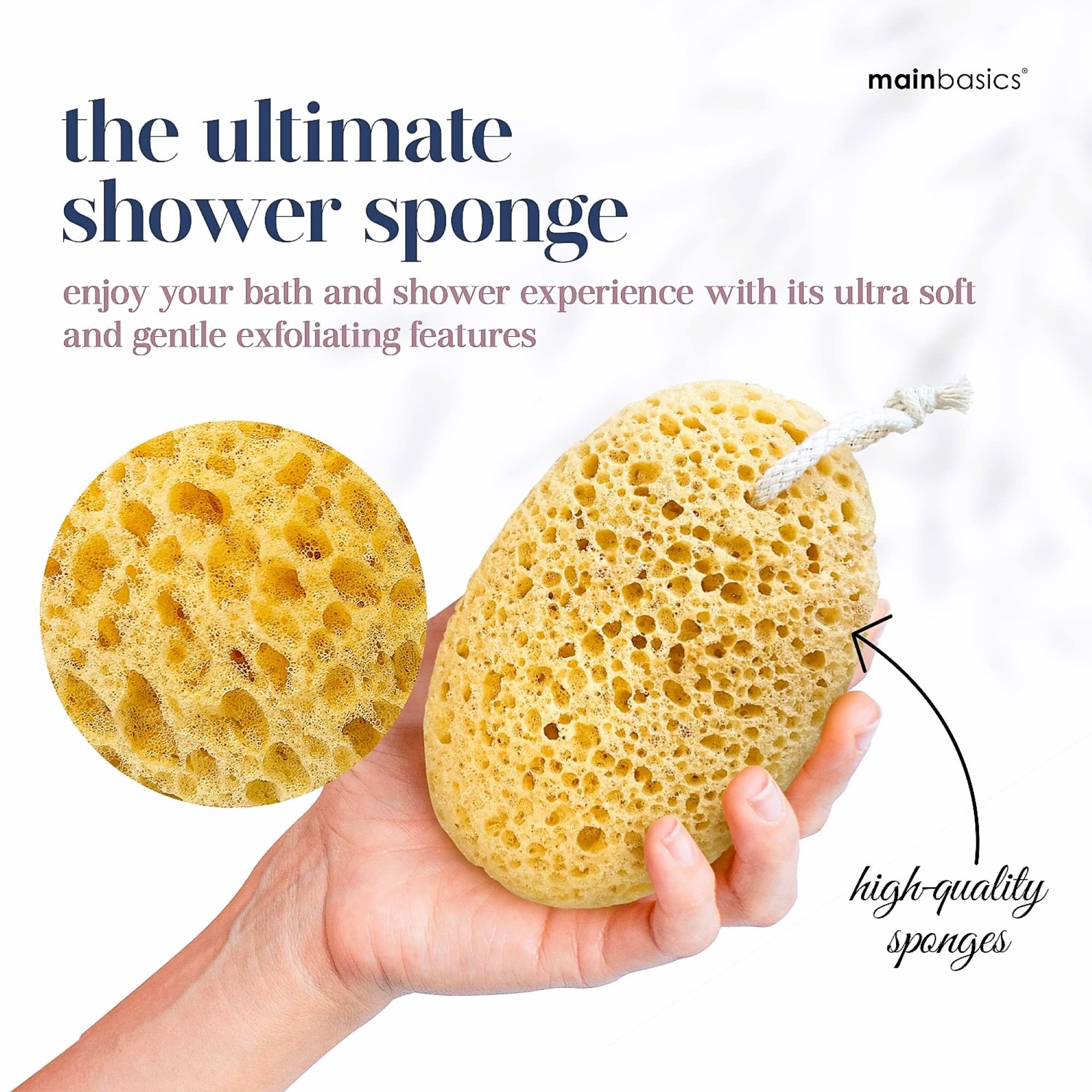 MainBasics Faux Sea Sponge, Exfoliating Body & Bath Sponge Large & Soft Shower Sponge, Foam Loofah - 2 Pack