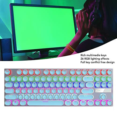 Mechanical Gaming Keyboard, 87 Keys 26 RGB Backlit USB Wired Keyboard Waterproof with Blue Switches for Win Me, for Win2000, for Win Xp, for Vista, for Win7, for Win8, for(Blue Electroplating Punk)