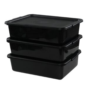 bblina 13 liter commercial bus box tubs with lids, plastic bus tray set of 3, black