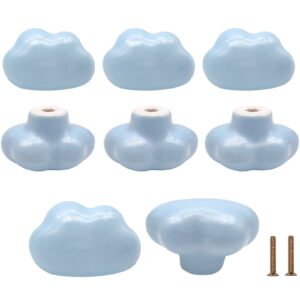 bmgop 8pcs ceramic cabinet knobs cloud shape drawer knobs blue nursery dresser knobs, cute drawer handle pulls for closet cupboard wardrobe