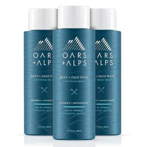 oars + alps men's moisturizing body and face wash, skin care infused with vitamin e and antioxidants, sulfate free, fresh ocean splash, 3 pack