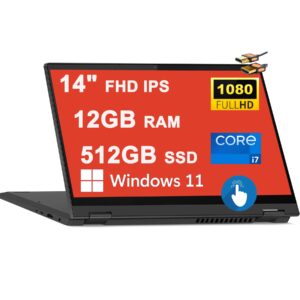 lenovo ideapad flex 5 14 2-in-1 laptop 14" fhd ips glossy touchscreen 11th gen quad-core i7-1165g7 12gb ram 512gb ssd backlit keyboard fingerprint hdmi usb-c dolby win11 graphite grey + hdmi cable