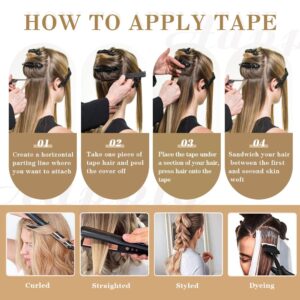 Tape in Hair Extensions Human Hair Double Weft Real Human Hair Extensions Seamless Straight Human Hair Extensions for Fashion Women(#1,20inch)