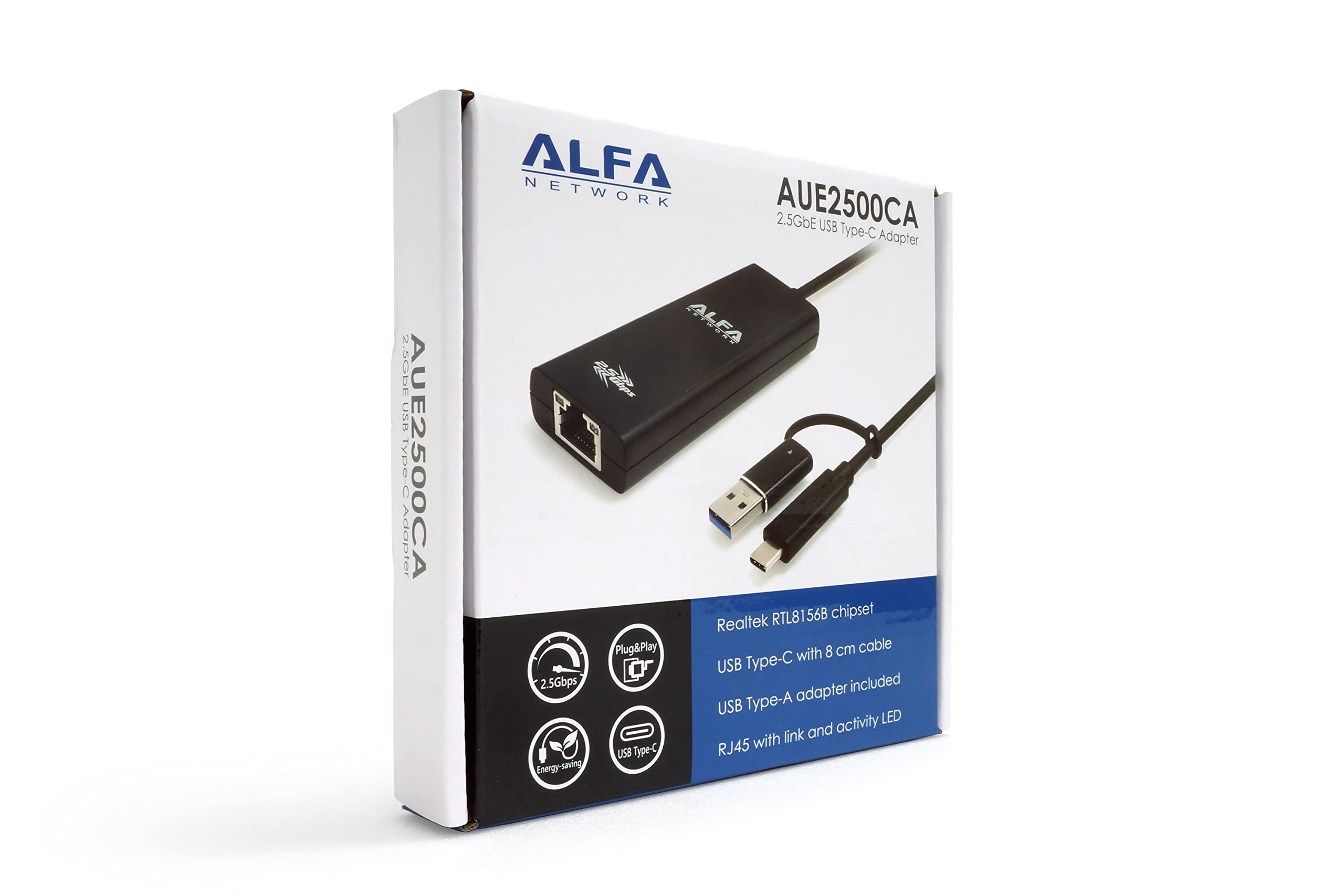 Alfa 2.5 GbE Type-C SuperSpeed USB 5 Gbps Card with Realtek™ RTL8156B and Type-A Adapter