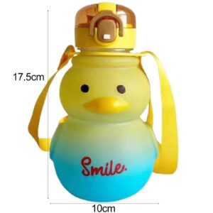 ZTGD Cute Water Bottle 650ml for Student,Lady,Kid,Kawaii Leakproof Duck Water Cup with Straw Lock Design Suspender One Key Open and Transparent Lid Blue