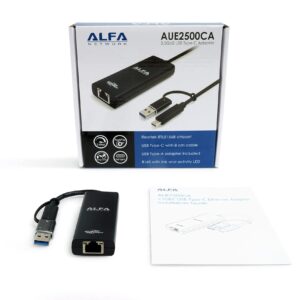 Alfa 2.5 GbE Type-C SuperSpeed USB 5 Gbps Card with Realtek™ RTL8156B and Type-A Adapter