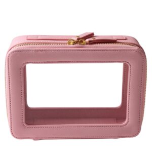 sanhecun toiletry bag waterproof cosmetic organizer with handle large opening for travelling (pink)