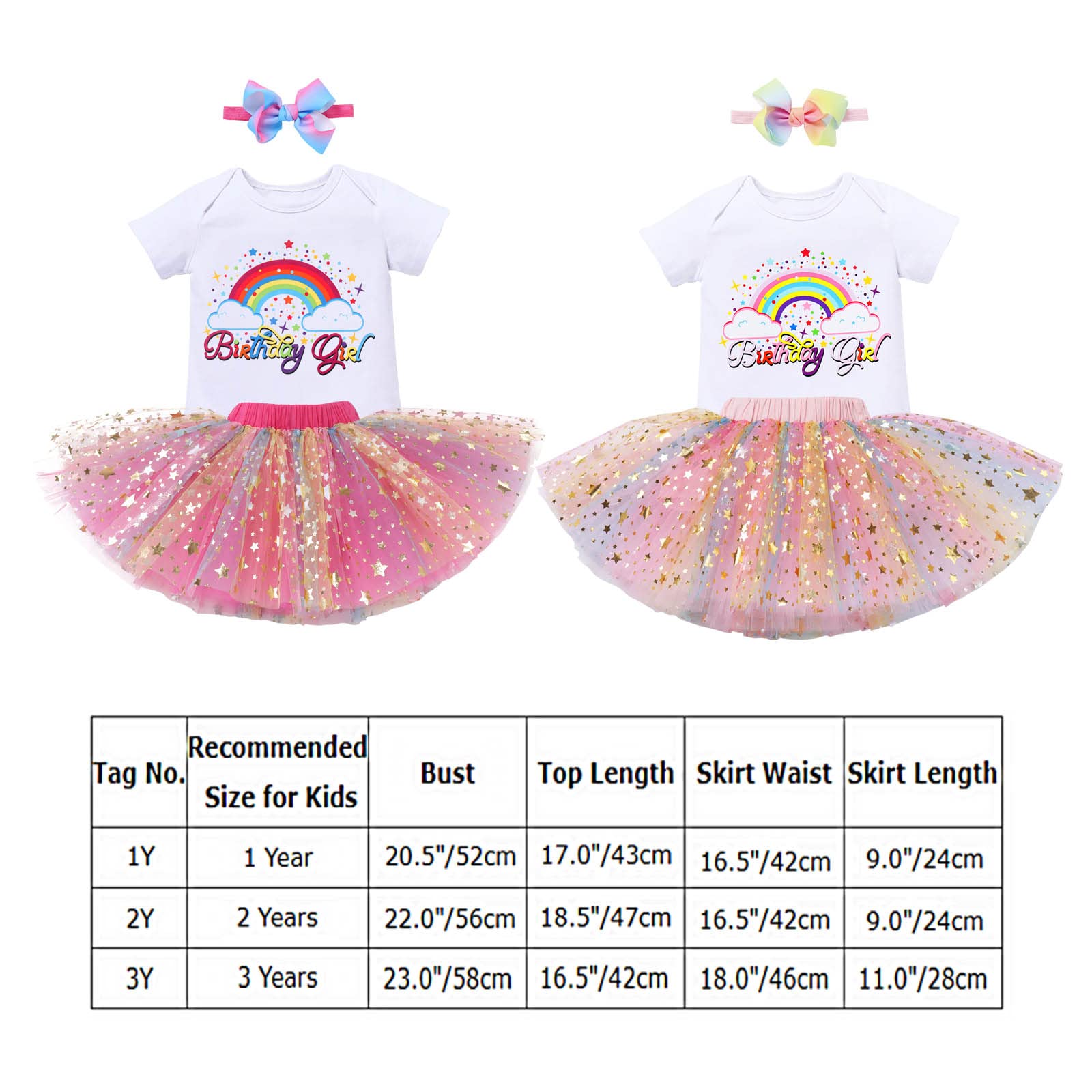 Rainbow Unicorn 1st 2nd 3rd Birthday Girl Outfit Baby Romper Tutu Skirt Headband Sash Badge 5PCS Princess Bowknot Tutu Dress up Clothes Set for Cake Smash Photo Shoot Hot Pink - Rainbow 3 Years