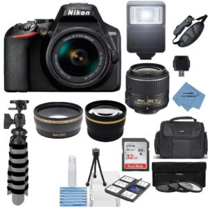 nikon intl d3500 24.2mp dslr camera + af-p dx 18-55mm vr nikkor lens kit + accessory bundle + extreme electronics cloth (renewed)