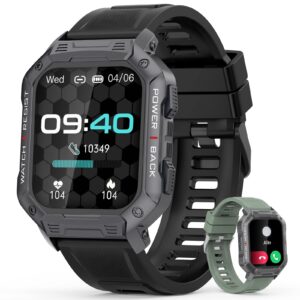 smart watch for men(answer/make call) fitness tracker bluetooth tactical military waterproof smartwatch for android phones outdoor sports digital watches heart rate blood pressure monitor black