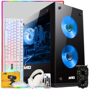 mtg aurora 4t gaming tower pc- intel core i7 4th gen, amd rx 580 gddr5 8gb 256bits graphic, 16gb ram, 1tb nvme, 4tb hdd, mtg 4 in 1 gaming kit, webcam, win 10 home