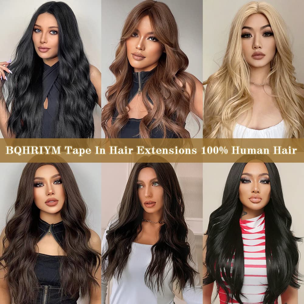 Tape in Hair Extensions Human Hair Double Weft Real Human Hair Extensions Seamless Straight Human Hair Extensions for Fashion Women(#1,20inch)