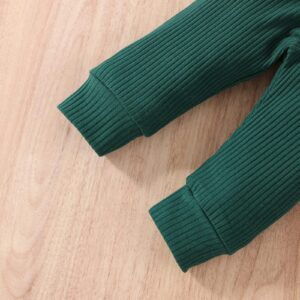 vivifayee Infant Newborn Baby Boy Clothes Christmas Outfits Long Sleeve Romper Onesie Pants Set Knitted Ribbed Cotton Green Clothing 2Pcs