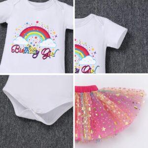 Rainbow Unicorn 1st 2nd 3rd Birthday Girl Outfit Baby Romper Tutu Skirt Headband Sash Badge 5PCS Princess Bowknot Tutu Dress up Clothes Set for Cake Smash Photo Shoot Hot Pink - Rainbow 3 Years