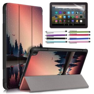 epicgadget case for amazon fire hd 8 (12th generation, 2024/2022 released) - lightweight tri-fold stand auto wake/sleep folio cover case + 1 screen protector and 1 stylus (forest dusk)