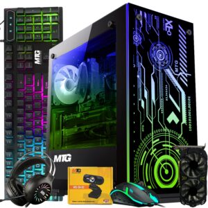 mtg aurora 4c gaming tower pc- intel core i7 4th gen, amd rx 580 gddr5 8gb 256bits graphic, 16gb ram ddr3, 1tb nvme, rgb keyboard mouse and headphone, webcam, win 10 home