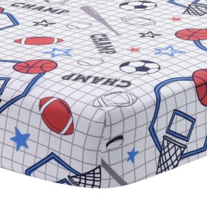 lambs & ivy baby sports 100% cotton fitted crib sheet - football/basketball