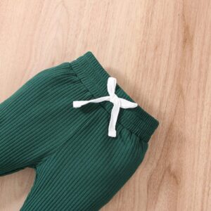 vivifayee Infant Newborn Baby Boy Clothes Christmas Outfits Long Sleeve Romper Onesie Pants Set Knitted Ribbed Cotton Green Clothing 2Pcs