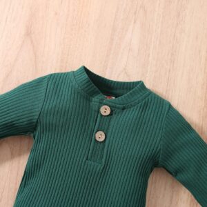 vivifayee Infant Newborn Baby Boy Clothes Christmas Outfits Long Sleeve Romper Onesie Pants Set Knitted Ribbed Cotton Green Clothing 2Pcs