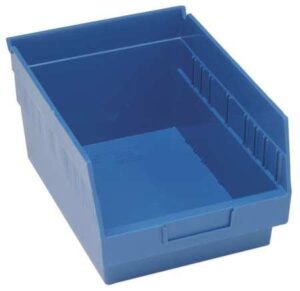 mdmprint shelf storage bin, blue, polypropylene, 11 5/8 in l x 8 3/8 in w x 8 in h, 60 lb load capacity