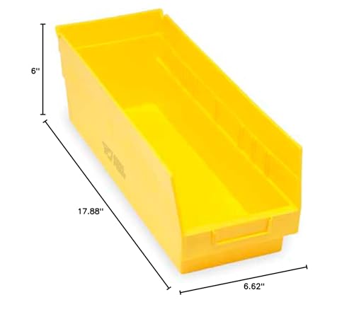 MDMprint Shelf Storage Bin, Yellow, Polypropylene, 17 7/8 in L x 6 5/8 in W x 6 in H, 50 lb Load Capacity