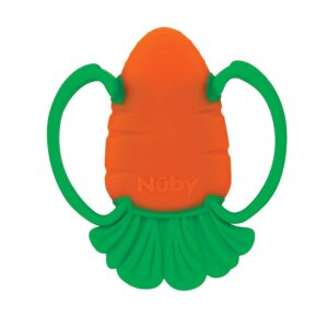 nuby 2 handle silicone fruit and veggie teether - 3+ months (orange)