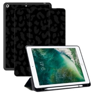 deokke compatible with ipad 9th /8th /7th generation case(2021/2020/2019) ipad 10.2 inch case with pencil holder and soft tpu back case,auto sleep/wake cover,for girls women-black leopard cheetah