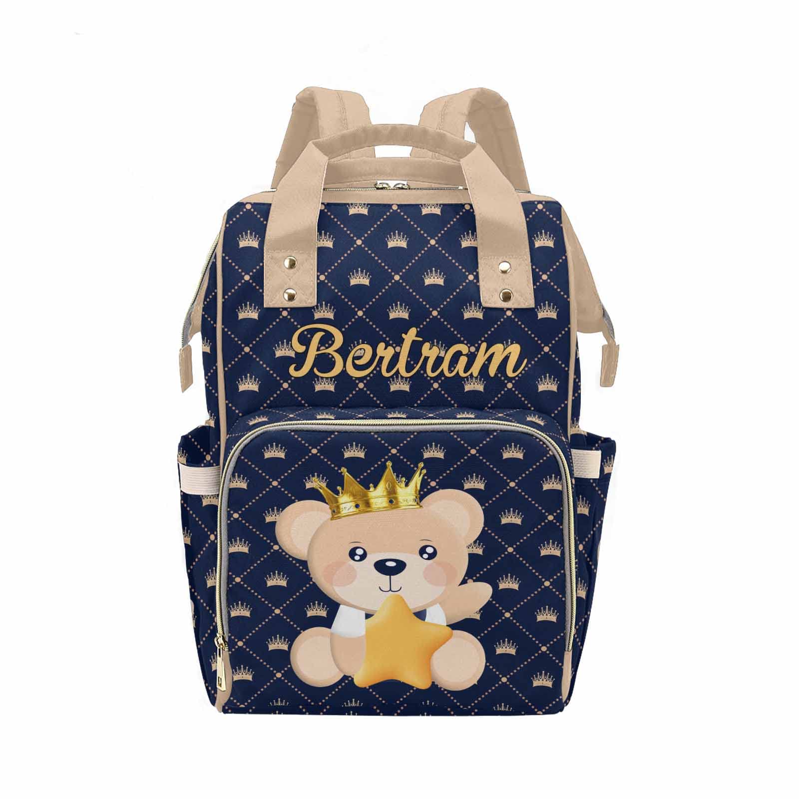 M YESCUSTOM Customized Prince Bear Diaper Bag for Boys Girls Baby, Personalized Blue Crown Cute Mommy Daypack with Name, Nylon Waterproof Backpack for Travel, Lovely Custom Gift for Women