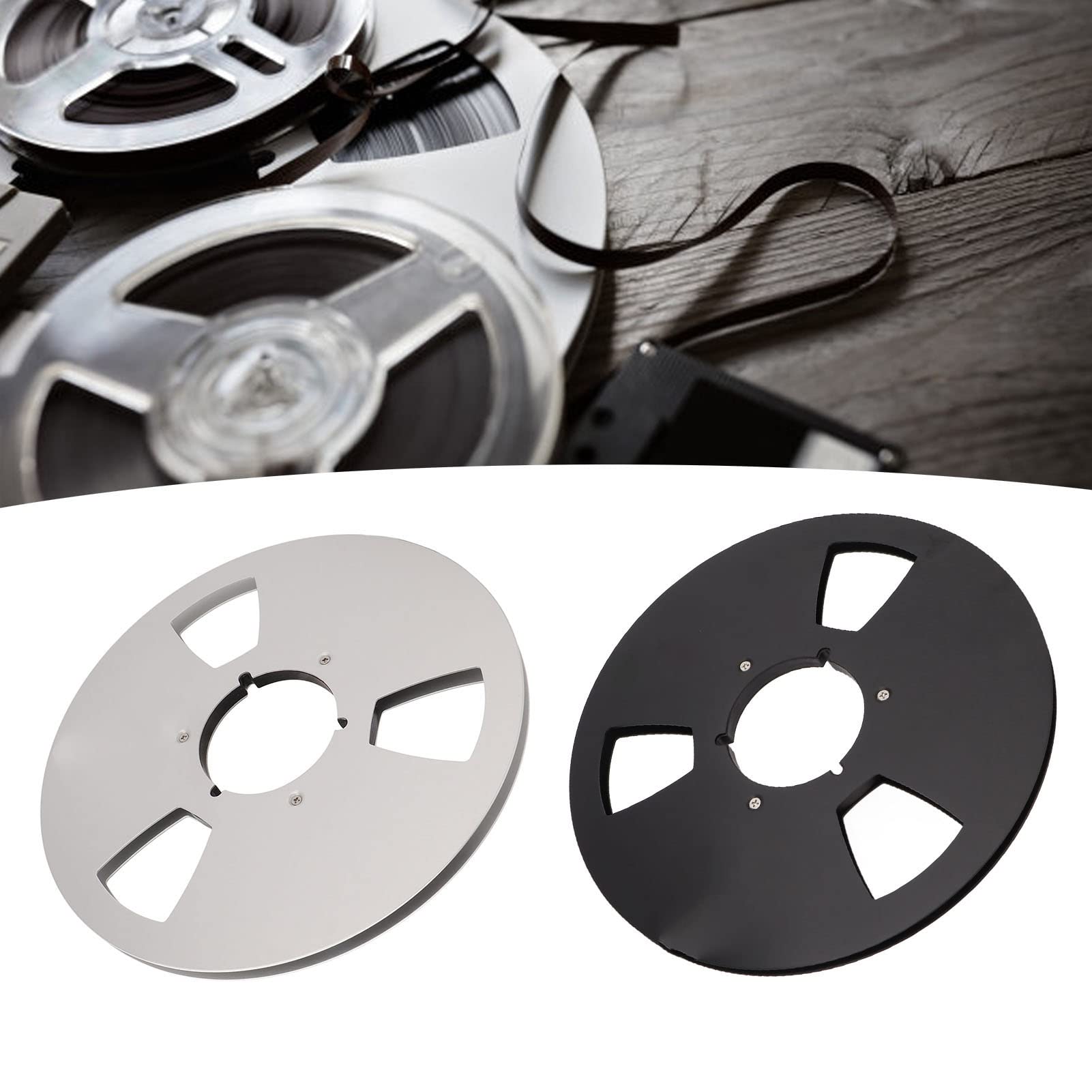 Opening Machine Parts, 1/4 10 Inch Empty Tape Reel Opening Machine Parts, 1/4 10 Inch Empty Tape Reel Aluminum Alloy Reel Tape Recorder Accessory Empty Disc Opening Machine Parts for Nab(Black)