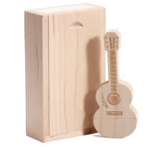 guitar shape wood usb flash drive with gift box tatmohik 64gb usb 3.0 wedding usb memory for storing photos maple wooden thumb drive for keepsakes for wedding, birthday, valentines day