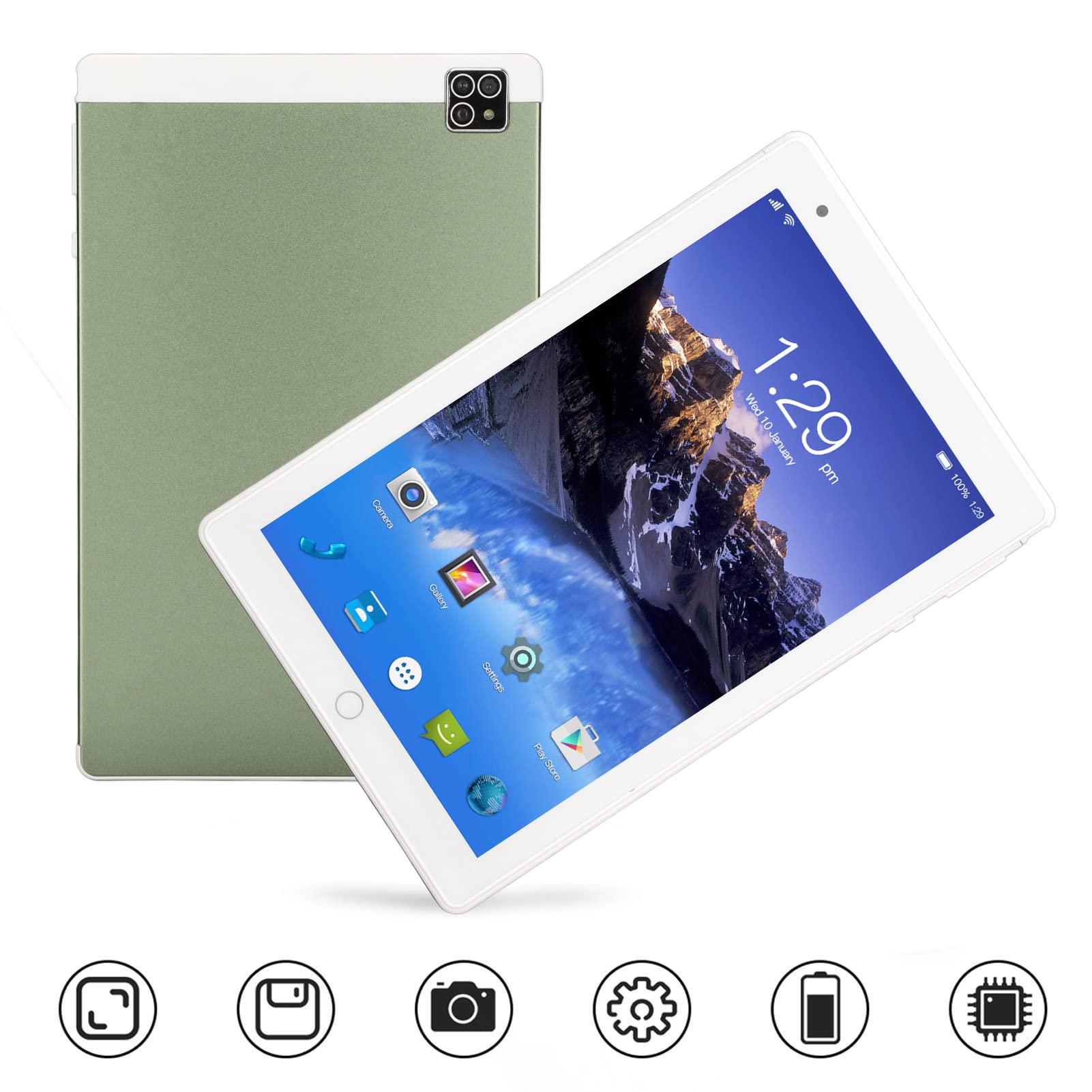 PUSOKEI 8 Inch Laptop Tablet 1920x1200 IPS Display 64GB Android 10.0 Computer Tablet, Bluetooth 4.2/2.4G 5G WiFi/ MT6592 Octa Core/Double HD Camera/ 128G TF Card/ 8inch Learning Tablet PC(Green)