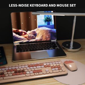 Wireless Keyboard and Mouse Combo, Colorful Ergonomic Full Size Retro Low-Noise Keyboard with Cute keycaps, Compatible with Windows, PC, Perfer for Home and Office Keyboards (Brown)