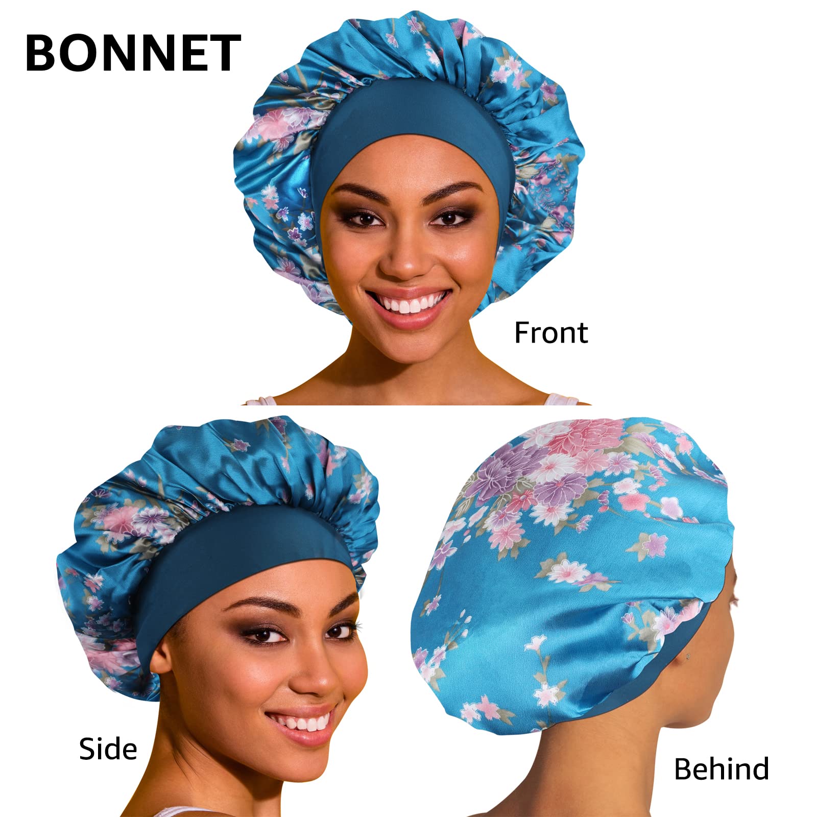 4PCS Silk Bonnet Satin Bonnet Silk Sleep Cap for Sleeping, Hair Bonnet for Sleeping Bonnets for Black Women, Wide Band Silk Bonnet for Curly Hair.