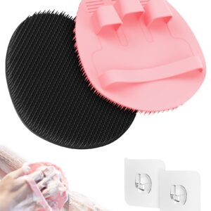 Manmihealth Soft Silicone Shower Brush, Super-Lathering and Deep-Cleaning Body & Face Scrubber, Gentle Exfoliating Bath Glove for All Skin Types, with 2 Free Hooks.(Black + Pink)