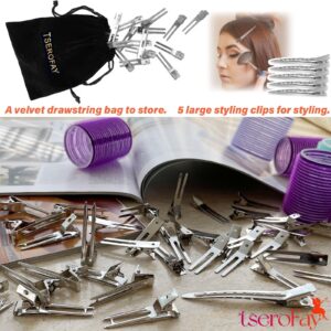 TseroFay 65 Pcs Metal Silver Hair Clips for Women Pin Curl Roller, 1.8” Double Prong Root Lift Clips for Curly Hair Volume, Locs Retwist Dreads, Curler Setting Clippies for Thick Styling Sectioning