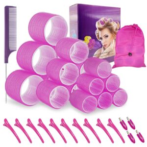 tingic hair roller set - jumbo self-grip rollers with clips for long, medium, and short hair (18 pcs)