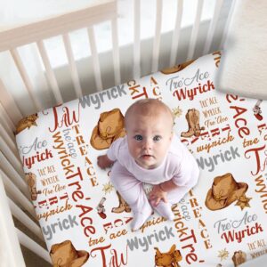 Personalized Cowboy Baby Crib Sheets with Name, Custom Monogram Western Fitted Crib Bedding Sheets for Baby Boys Girls, Mini Crib Sheet, Crib Mattress Sheets, Name Crib Sheets, Pack and Play Sheets