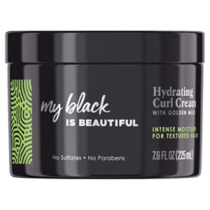 my black is beautiful sulfate free hydrating curl cream for curly and coily hair with coconut oil, honey and turmeric, 7.6 fl oz