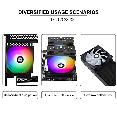 Thermalright TL-C12C-S X3 CPU Fan 120mm ARGB Case Cooler Fan, 4pin PWM Silent Computer Fan with S-FDB Bearing Included, up to 1500RPM Cooling Fan（3 Quantities）